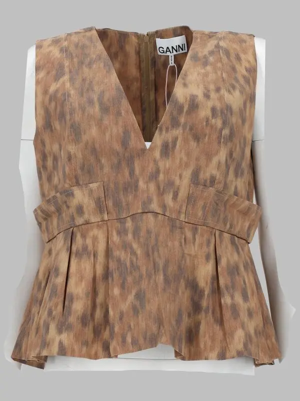 GANNI Blusa In Cotone Con Stampa - Cream