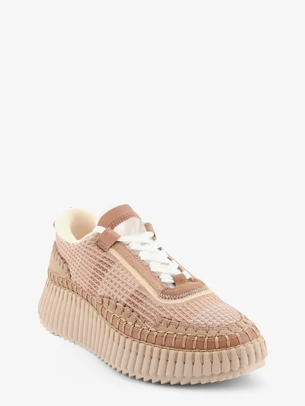 Chloé Nama Lowtop Sneakers In Mesh With Suede Inserts - Beige