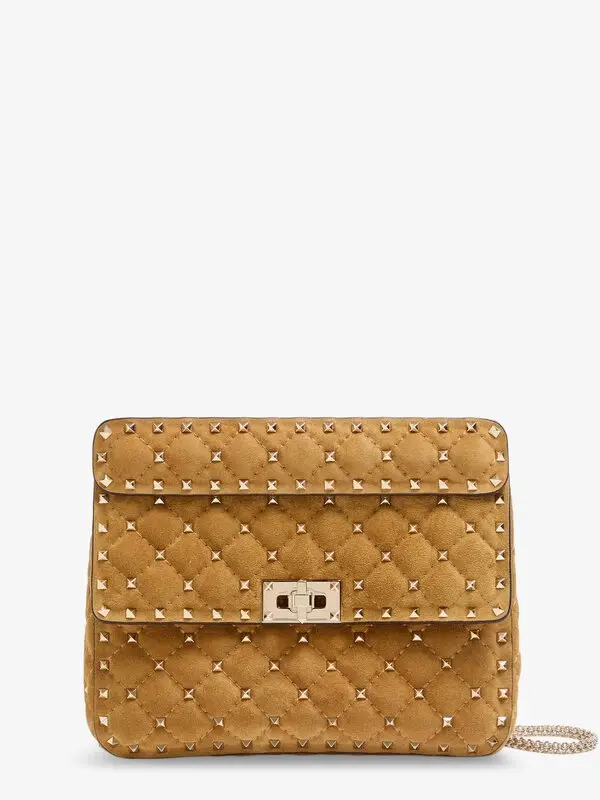 Valentino Garavani Rockstud Spike Suede Crossbody Bag With Iconic Allover Studs - Beige