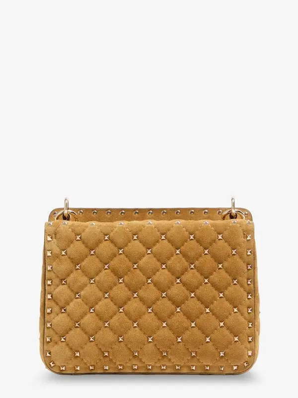 Valentino Garavani Rockstud Spike Suede Crossbody Bag With Iconic Allover Studs - Beige