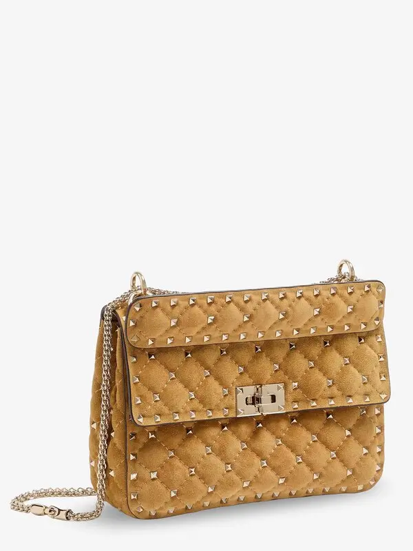 Valentino Garavani Rockstud Spike Suede Crossbody Bag With Iconic Allover Studs - Beige