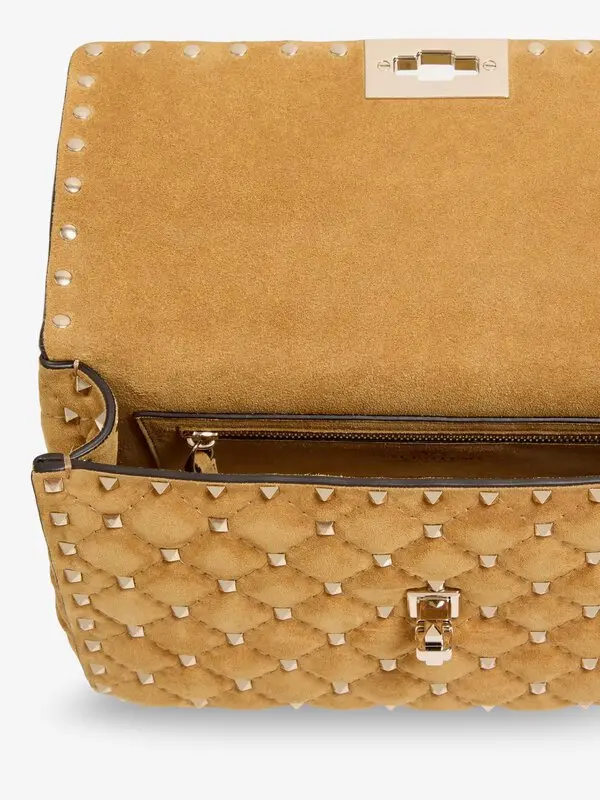 Valentino Garavani Rockstud Spike Suede Crossbody Bag With Iconic Allover Studs - Beige