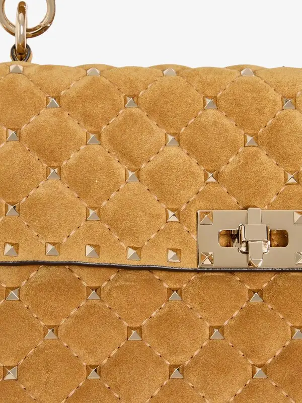 Valentino Garavani Rockstud Spike Suede Crossbody Bag With Iconic Allover Studs - Beige