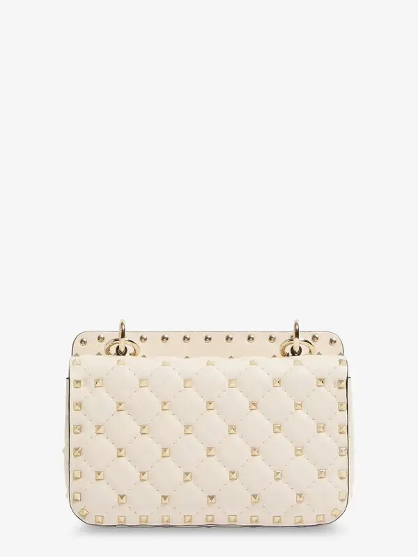 Valentino Garavani Rockstud Spike Leather Shoulder Bag With Iconic Allover Studs - White