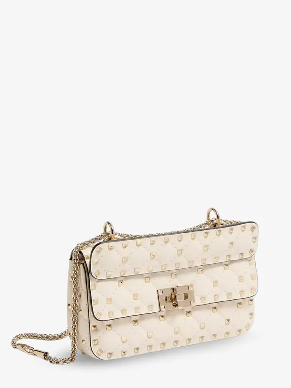 Valentino Garavani Rockstud Spike Leather Shoulder Bag With Iconic Allover Studs - White