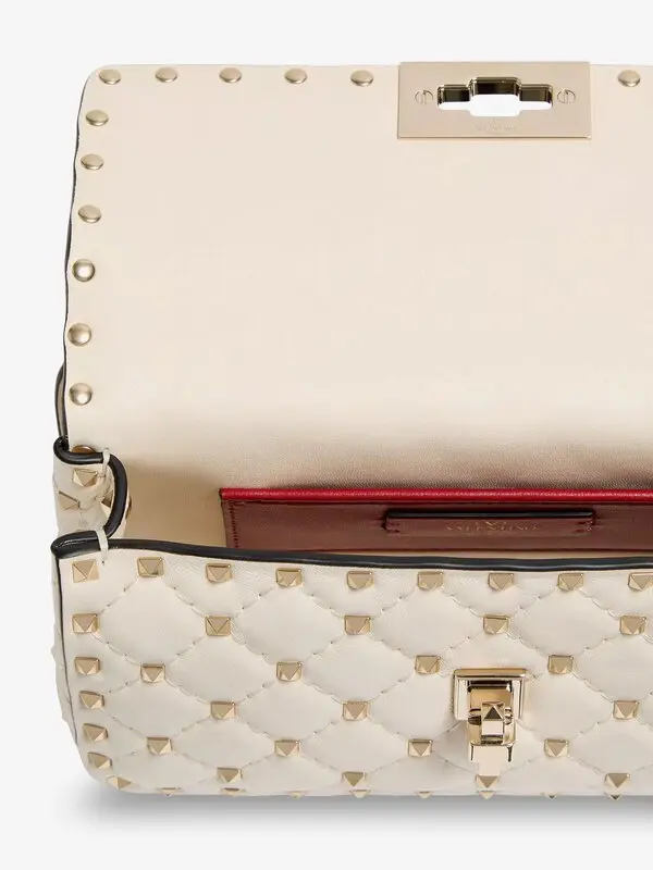 Valentino Garavani Rockstud Spike Leather Shoulder Bag With Iconic Allover Studs - White