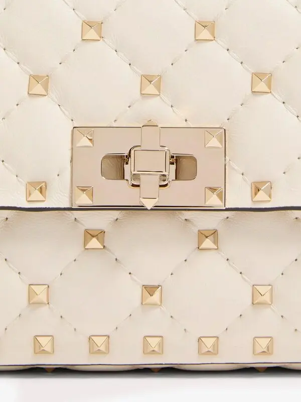 Valentino Garavani Rockstud Spike Leather Shoulder Bag With Iconic Allover Studs - White