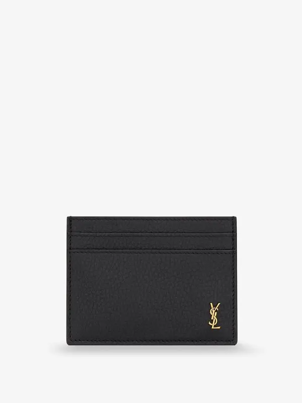 Saint Laurent Tiny Cassandre Textured Leather Card Holder - Black