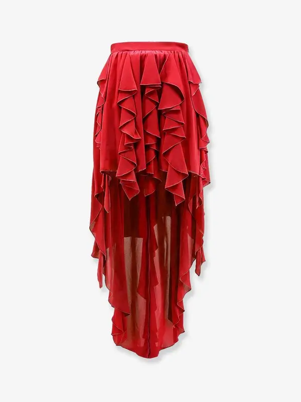 ACTUALEE Satin Ruffled Skirt - Red