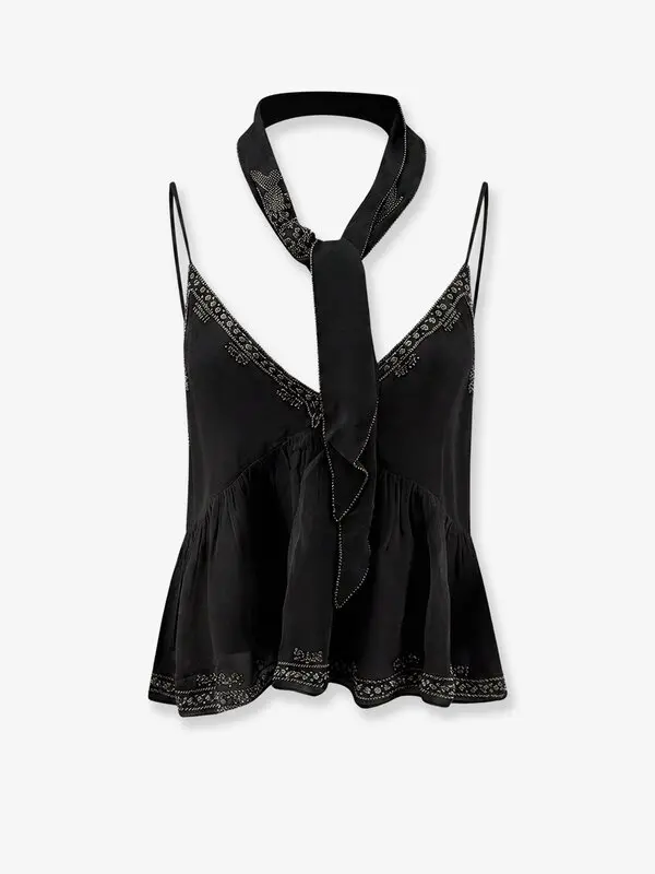 SCARLETT POPPIES Hedvig Viscose Top With Scarf - Black
