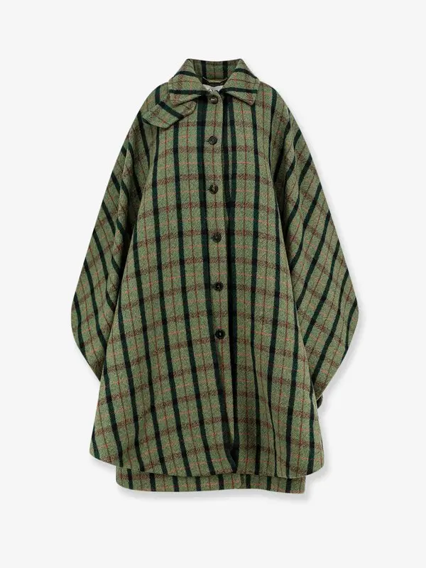 Chloé Madras Wool Cape Coat - Green