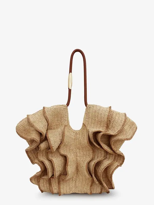Zimmermann Goldentime Raffia Shoulder Bag With Ruffles
