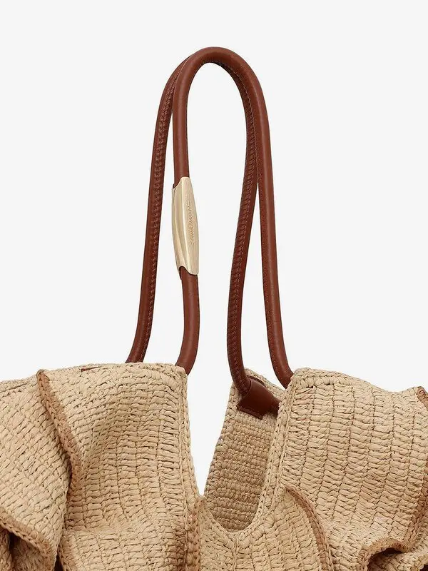 Zimmermann Goldentime Raffia Shoulder Bag With Ruffles