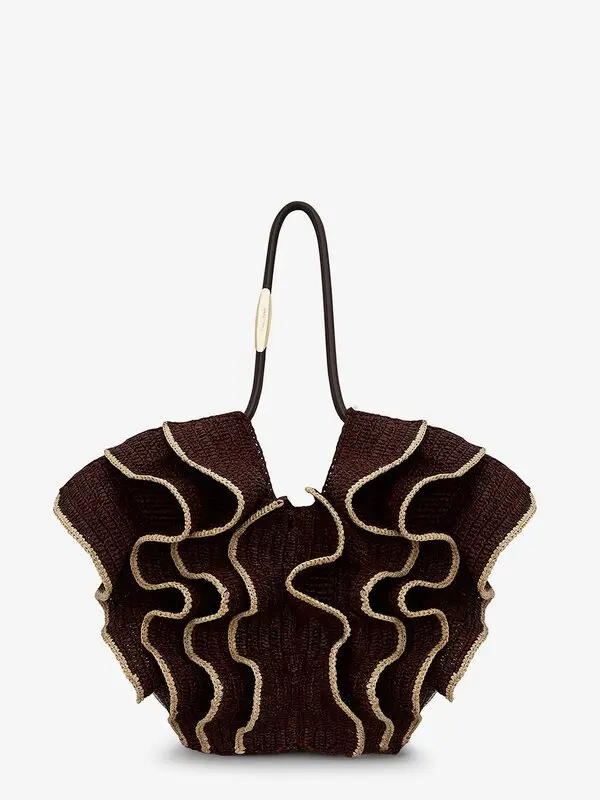 Zimmermann Goldentime Raffia Shoulder Bag With Ruffles