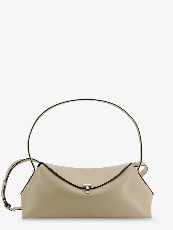 TOTEME Tlock Hammered Leather Crossbody Bag - Beige