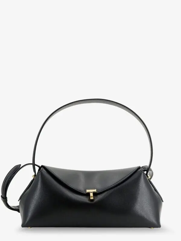 TOTEME Hammered Leather Tlock Shoulder Bag - Black