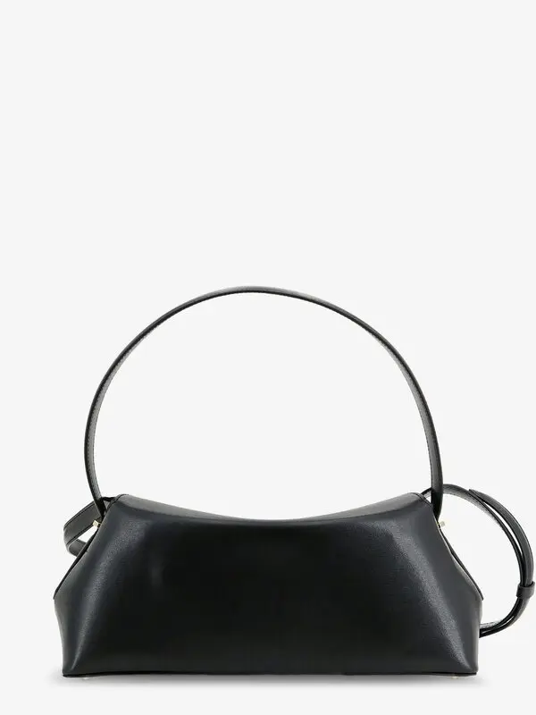 TOTEME Hammered Leather Tlock Shoulder Bag - Black