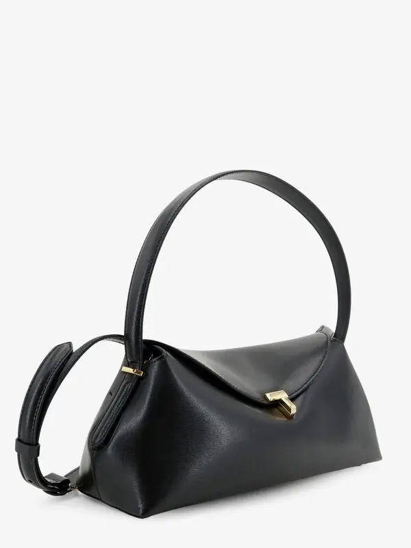 TOTEME Hammered Leather Tlock Shoulder Bag - Black