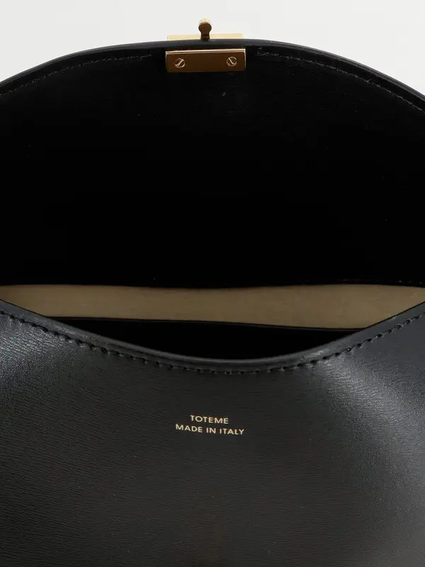 TOTEME Hammered Leather Tlock Shoulder Bag - Black