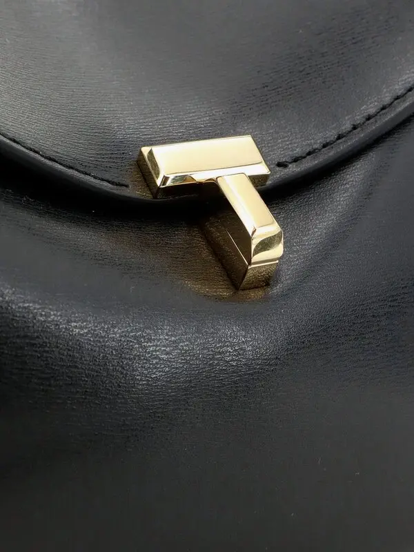 TOTEME Hammered Leather Tlock Shoulder Bag - Black
