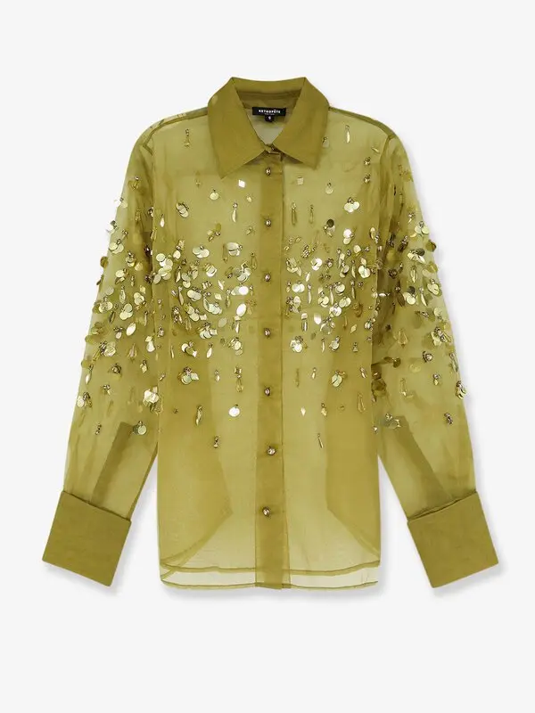Retrofete Voile Shirt With Sequins And Rhinestones - Green