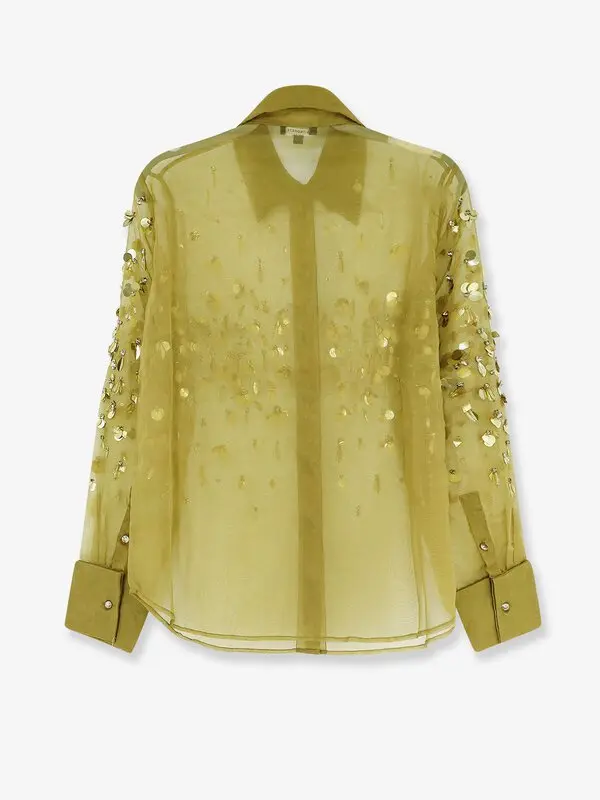 Retrofete Voile Shirt With Sequins And Rhinestones - Green