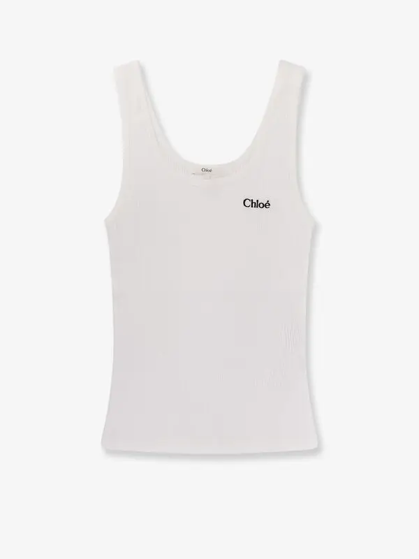 Chloé Ribbed Cotton Tank Top - White