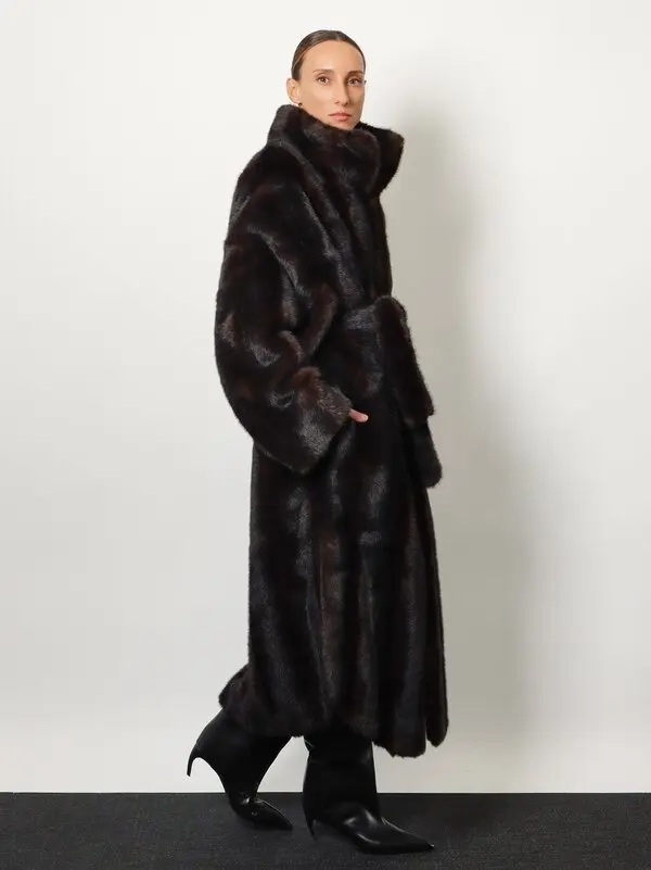 THE FRANKIE SHOP Ravello Faux Fur Coat - Brown