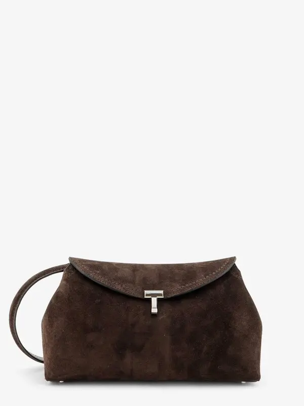 TOTEME Suede Tlock Clutch - Brown