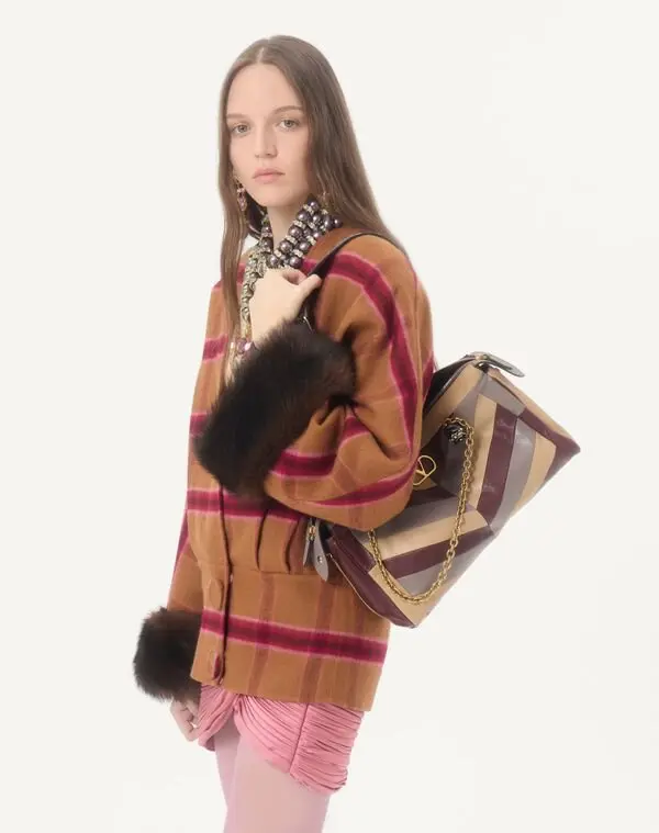 Valentino Garavani Panthea Medium Shoulder Bag In Nappa With A Chevron Pattern