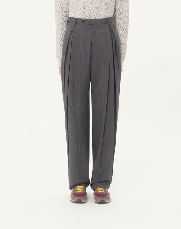 Valentino Garavani Pinstripe Wool Trousers With Pleats