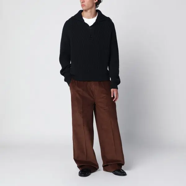 Dries Van Noten Navy Ribbed Sweater In Wool