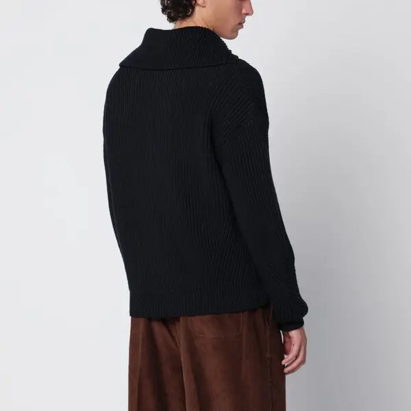 Dries Van Noten Navy Ribbed Sweater In Wool