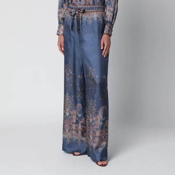 Zimmermann Valiant Navy Silk Trousers - Blue