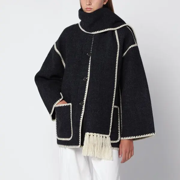 TOTEME Dark Mélange Jacket With Scarf - Grey