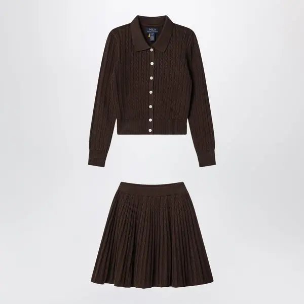 Polo Ralph Lauren Set With Polo Cardigan And Cotton Skirt - Brown