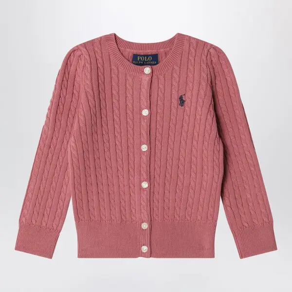 Polo Ralph Lauren Cardigan In Thin Cable Knit Cotton - Pink