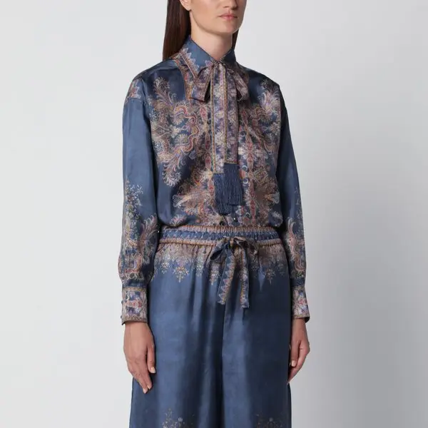 Zimmermann Valiant Relaxed Navy Silk Shirt - Blue