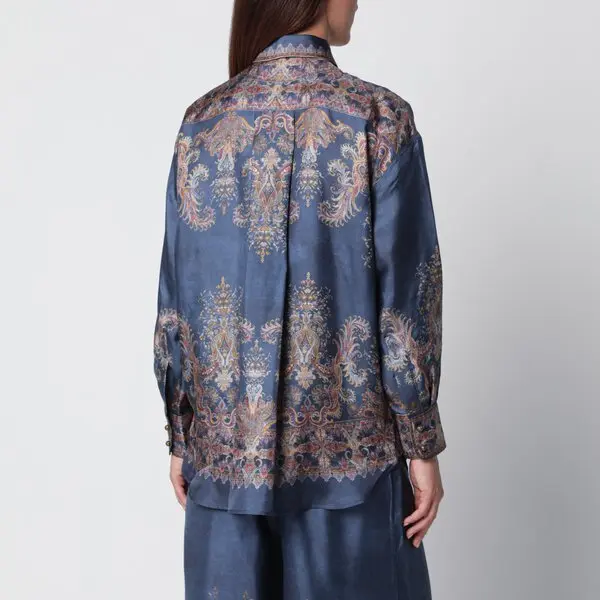 Zimmermann Valiant Relaxed Navy Silk Shirt