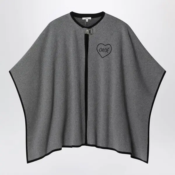 Chloé Melange Cape In Cotton And Wool - Grey