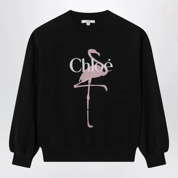 Chloé Cotton Sweatshirt With Flamingo Print - Black