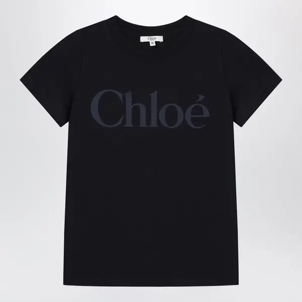 Chloé Navy Cotton T-shirt With Logo Print - Blue