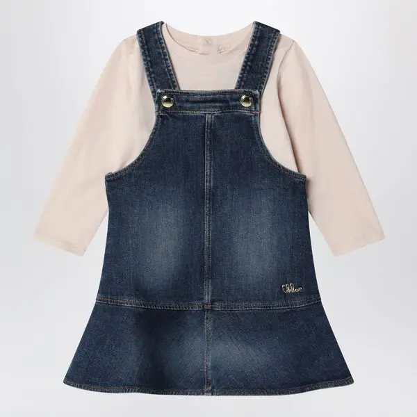 Chloé T-shirt And Denim Overalls Set With Embroidery - Blue