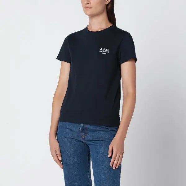A.p.c. Dark Cotton T-shirt With Embroidery - Blue