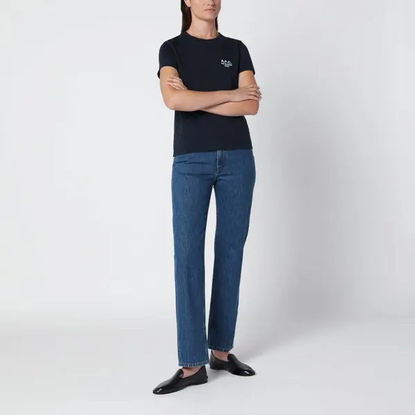 A.p.c. Dark Cotton T-shirt With Embroidery - Blue