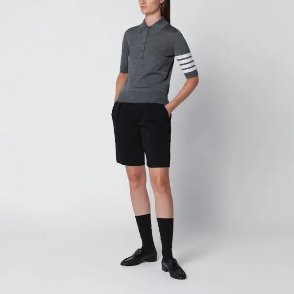Thom Browne Medium 4-bar Polo Shirt In Virgin Wool - Grey