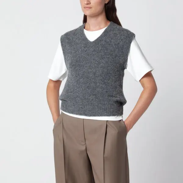 AMI Paris Vest Mélange In Alpaca And Wool Blend - Grey