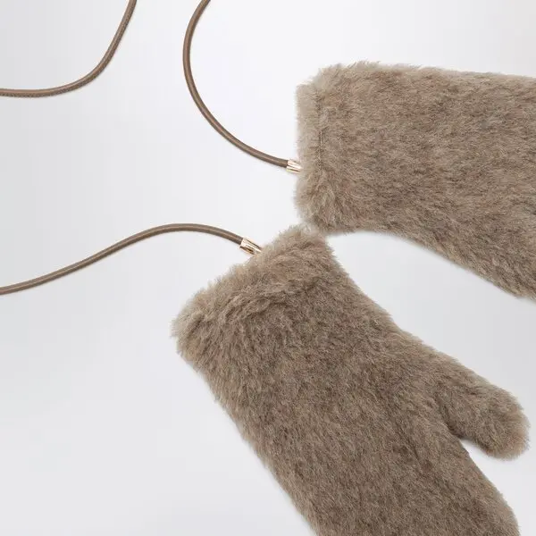 Max Mara Dark Beige Teddy Gloves - Brown