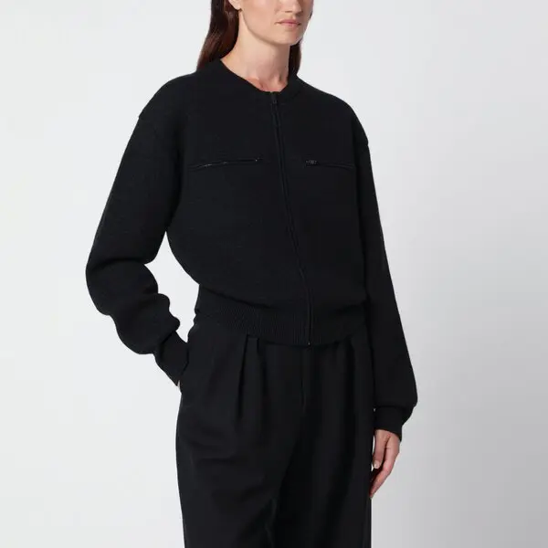 LEMAIRE Charcoal-colored Alpaca Blend Zip-up Sweater - Black