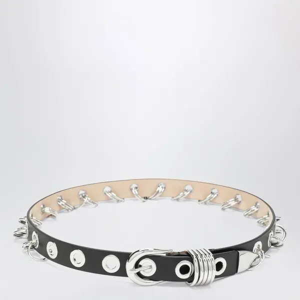 DEHANCHE Revenge Belt /silver In Leather With Metal Eyelets - Black